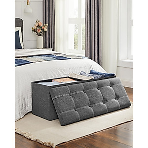 SONGMICS Ottoman Storage Bench, 35 Gal. Folding Chest with Breathable Linen-Look Fabric, Holds 660 lb, for Entryway, Living Room, Bedroom, Dark Gray ULSF077G04