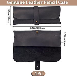 GORGECRAFT Retro Black Crazy Horse Leather Pencil Case Genuine Leather Snap Cover Pen Cases Large Capacity Leather Pencil Pouch Vintage Holders for Pen Pencils Men Women Glasses Sunglasses
