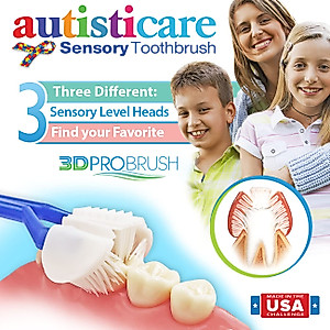 autisticare New Softer Feel Sensory 3-Sided Toothbrush 3-PK | Autism Spectrum Special Needs Asperger's Complete Dental Care Tactile Child Calming Gift Therapy Gum Health Fidget Caregiver Made in USA