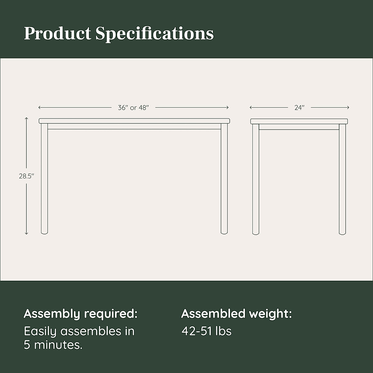 Branch Daily Desk - Functional at Home Office Desk with Effortless Assembly, Timeless Design, Rounded Corners, and Built-in Cable Notch - 48” W x 28.5” H x 24” D - Sage Work Table