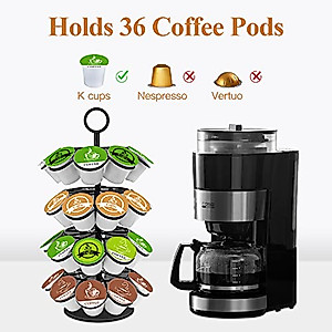 KIMIUP Coffee Pod Holder, Coffee Pod Storage Compatible with K-Cups(36 Pods), Kitchen Detachable Coffee Pod Organizer for Countertop, Spins 360-Degrees Coffee Pod Carousel
