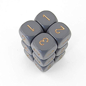 Dark Grey Opaque Dice with Gold Numbers D3 (D6 1-3 Twice) 16mm (5/8in) Pack of 12 Wondertrail