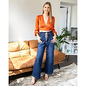 GRAPENT Women's High Waisted Baggy Bell-Bottom Jeans, Darkness Blue, Size 4