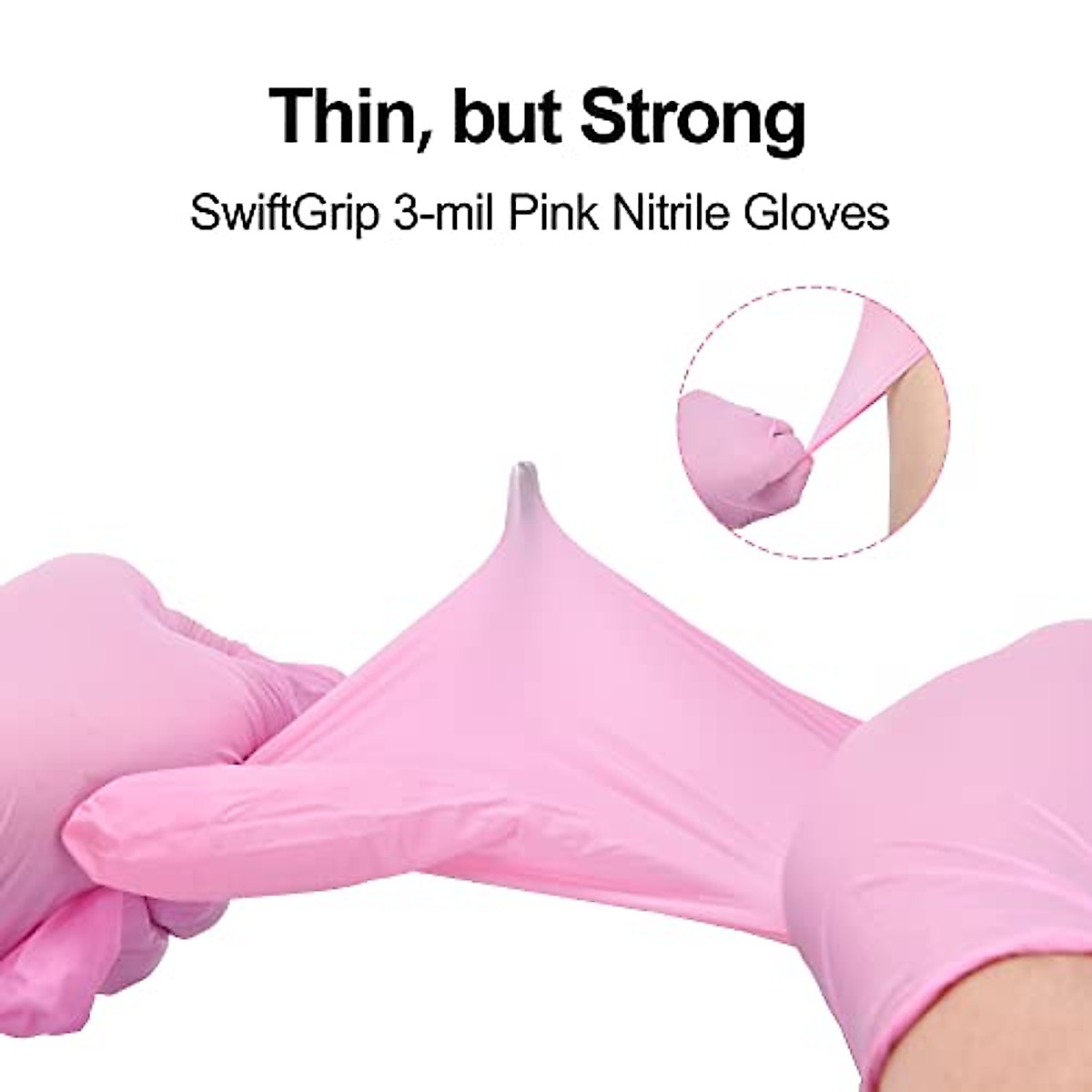 SwiftGrip Pink Nitrile Gloves, 3-mil, Pink Industrial Gloves Disposable Latex Free, Gloves for Cleaning & Esthetician, Pink Rubber Gloves, Pink Cleaning Gloves, Powder-Free, 50-ct Box (Medium)