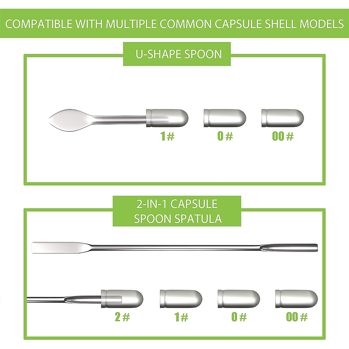 10 PCS Capsule Filling Tool Kit for Pill Filler - Lab Scoops 000# 00# 0# 1# 2# Lab Spoons Tool Suitable for Medication, Supplements, Turmeric Powder Capsules