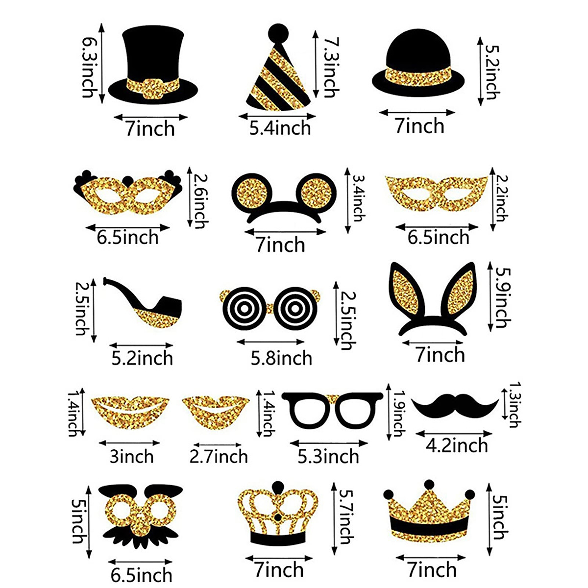 Rtinle 16 PCS Party Photo Booth Props for Birthday Weddings Graduation Prom New Year Party Supplies Mix of Hats, Lipstick, Tie, Crowns (Golden)