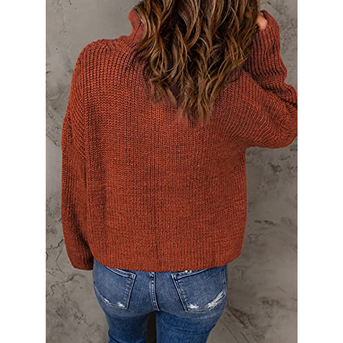 Dokotoo Plus Size Sweaters for Women Long Sleeve V Neck Sweater Quarter Zip Pullover Chunky Cozy Fall Fashion for Women 2023 Ladies Polo Lightweight Red Tops Large