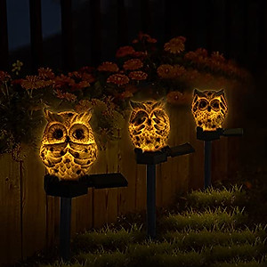 LIGHTSHINE Mini Owl Decor Outdoor Figurine Lights, IP44 Waterproof Solar Pathway Stake Lights, Solar Garden Decorations Lights, Outdoor Decorative Landscape Path Lights (3 Count)