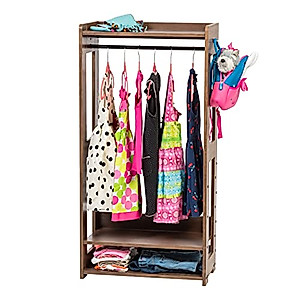 IRIS USA Open Wood Clothing Costume Garment Hanging Rack Armoire Wardrobe Dresser Organizer with Shoe Shelves and Side Hook, for Nursery, Kids Room, Closet, Dress-Up Center, Small Spaces, Brown