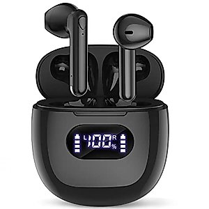 Wireless Earbuds, Bluetooth Headphones V5.3 Wireless Earphones, 48H Playtime LED Power Display & Wireless Charging Case, HiFi Stereo Bass IPX7 Waterproof Ear Buds Built-in Mic for Workout Office Black