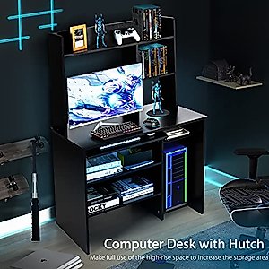 Tangkula Computer Desk with Hutch, Home Office Desk with Keyboard Tray & CPU Stand, Space Saving Study Writing Desk with Storage Bookshelves, Desk Workstation with Hutch for Bedroom, Black