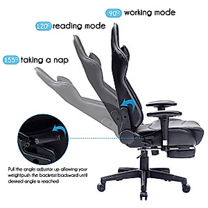 KCREAM Gaming Chair with Footrest Adults Gamer Chair High Back PU Leather Gaming Computer Chair Large Racing Game Chair, with Adjustable Armrests and Massage Lumbar Support (Black)