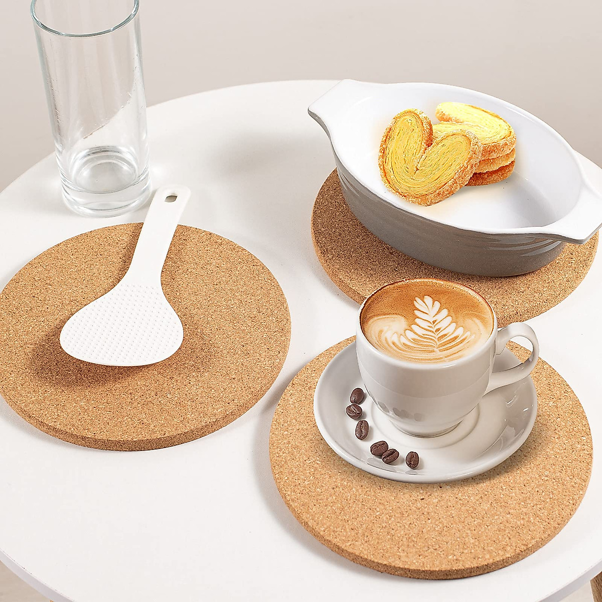 Round Cork Trivet Set of 6 Pieces Heat for Kitchen Holder for Hot Dishes, 7.1X0.4 Inches Hot Plate Coaster Pads for Tables, Natural Heat Resistant Cork Placemat for Plants