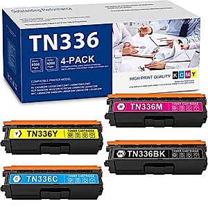 (4-Pack 1BK+1C+1M+1Y) TN336C TN336M TN336Y Toner Cartridge Replacement for Brother TN336 TN-336 TN 336 to use with HL-L8350CDW HL-L8250CDN HL-L8350CDWT MFC-L8850CDW MFC-L8600CDW Printer