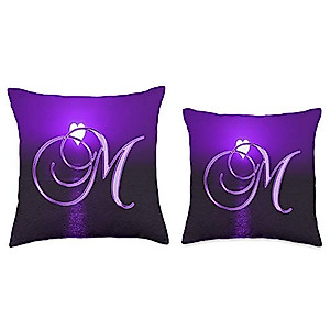 401Merch Monograms M Purple Heart Beach Ocean Lake Sun Moon Initial Letter Name Throw Pillow, 18x18, Multicolor