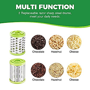 Cheese Grater with Handle, Parmesan Cheese Grater, Handheld Rotary Cheese Grater, Olive Garden Cheese Grater with 2 Stainless Steel Drums for Hard Cheese, Chocolate, Nuts