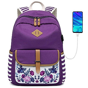 goldwheat Girls Backpack Canvas Schoolbag Bookbag Laptop Bag Rucksack with USB Charging Port