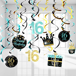 Sweet 16 Birthday Decorations for Girl Teal Gold 16th Birthday Hanging Swirls Sixteen Birthday Hanging Swirls Decorations for Teal Gold 16 Years Old Party Supplies