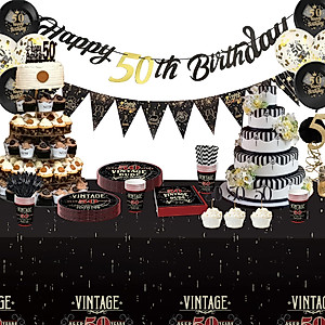HIPVVILD Vintage 50th Birthday Decorations For Men Tableware - 1974 50th Birthday Plates And Napkins Party Supplies, Plate, Cup, Napkin, 50 Year Old Birthday Table Decorations Dinnerware | Serve 24