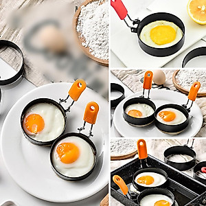 Egg Rings for Frying, 2024 Upgrade Stainless Steel Egg Rings for Frying Silicone Handle Egg Rings, 3.5 inch Round Egg Rings for Fried Egg Rings for Camping Breakfast Sandwiches (Orange, 2PCS)