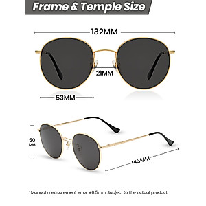 Veda Tinda Vision Vintage Small Round Polarized Sunglasses Classic Retro Circle Black Sun Glasses For Women Men UV400 Protection With Sunglasses Chain C14S11