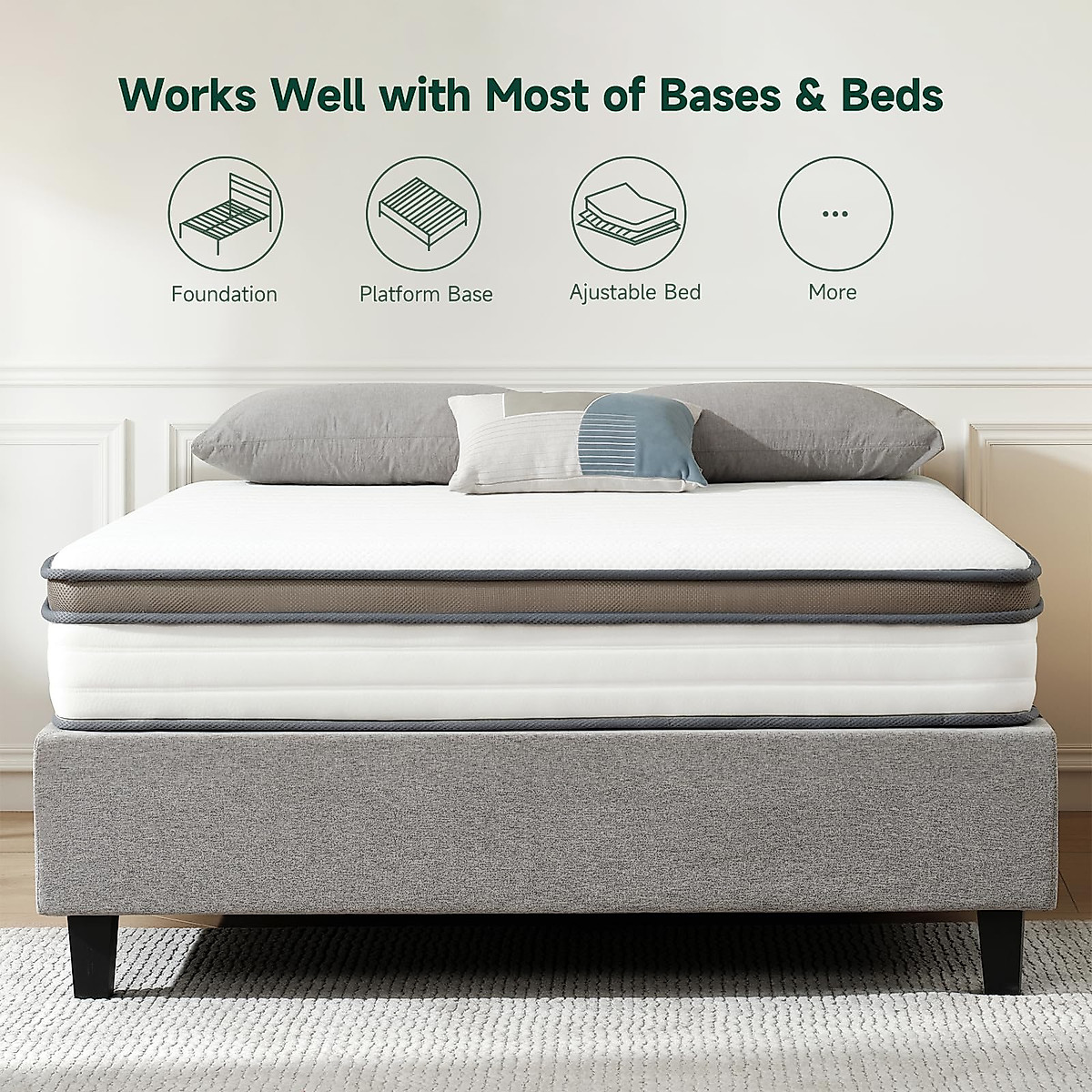 Z-hom Twin Mattress Bed in a Box, 10 Inch Cooling Memory Foam Spring Mattress Twin Size, Hybrid Innerspring Mattress Twin, Medium Soft Twin Mattresses for Silent Sleep, White