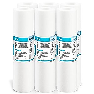 Membrane Solutions 10 Micron Sediment Water Filter Replacement Polypropylene Cartridge 10"x 2.5" for Whole House RO System, Compatible with Aqua-Pure AP110, GE FXUSC,WHKF-GD05,Culligan P5-6 Pack