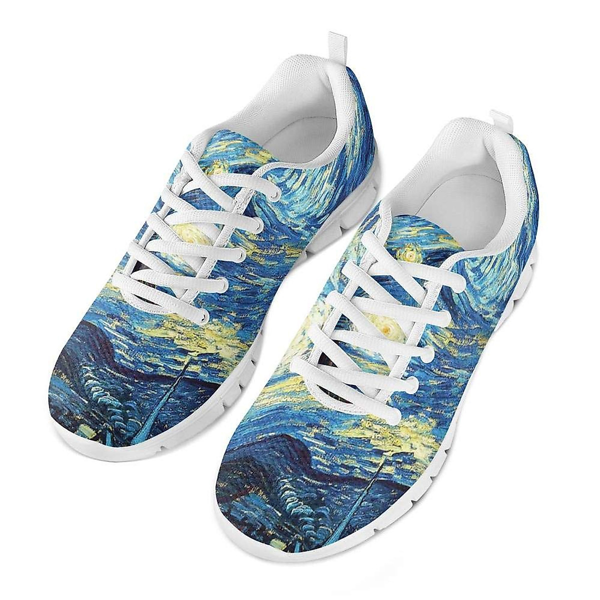 HUGS IDEA Stylish Van Gogh Starry Night Fashion Sneakers for Women Comfortable Breathable Go Easy Walking Lace-up Casual DailyShoes