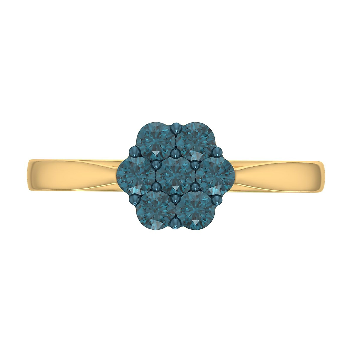 FINEROCK 1/2 Carat Blue Diamond Cluster Ring in 10K Yellow Gold (Ring Size 7)