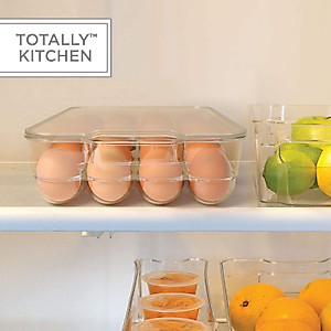Totally Kitchen Egg Holder for Refrigerator, Fridge Organizers and Storage Clear, BPA-Free Plastic Storage Containers with Lid & Handles, 28 Eggs Tray Bins