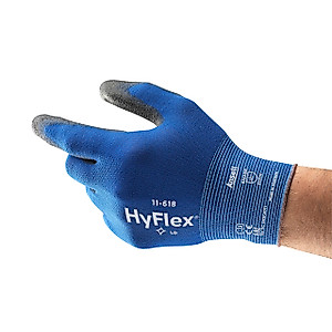 Ansell HyFlex 11-618 Nylon Light Duty Multi-Purpose Glove with Knitwrist, Abrasion/Cut Resistant, Size 7, Blue (Pack of 12 Pair)