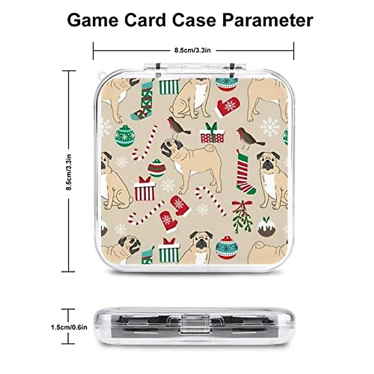 Pug christmas fabric cute pug dog design cute pugs best pugs fabric cute pug design tfr Game Card Case for Swítch Protective Portable Case Box with 12 Cartridge Slots