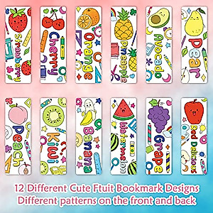 Anseal 60 PCS Color Your Own Bookmarks Bulk, 12 Styles DIY Bookmarks for Kids/Teens, Cute Fruit Bookmarks for Reading Lover, Fun & Personalized Bookmark for Students, Classroom Rewards Supplies