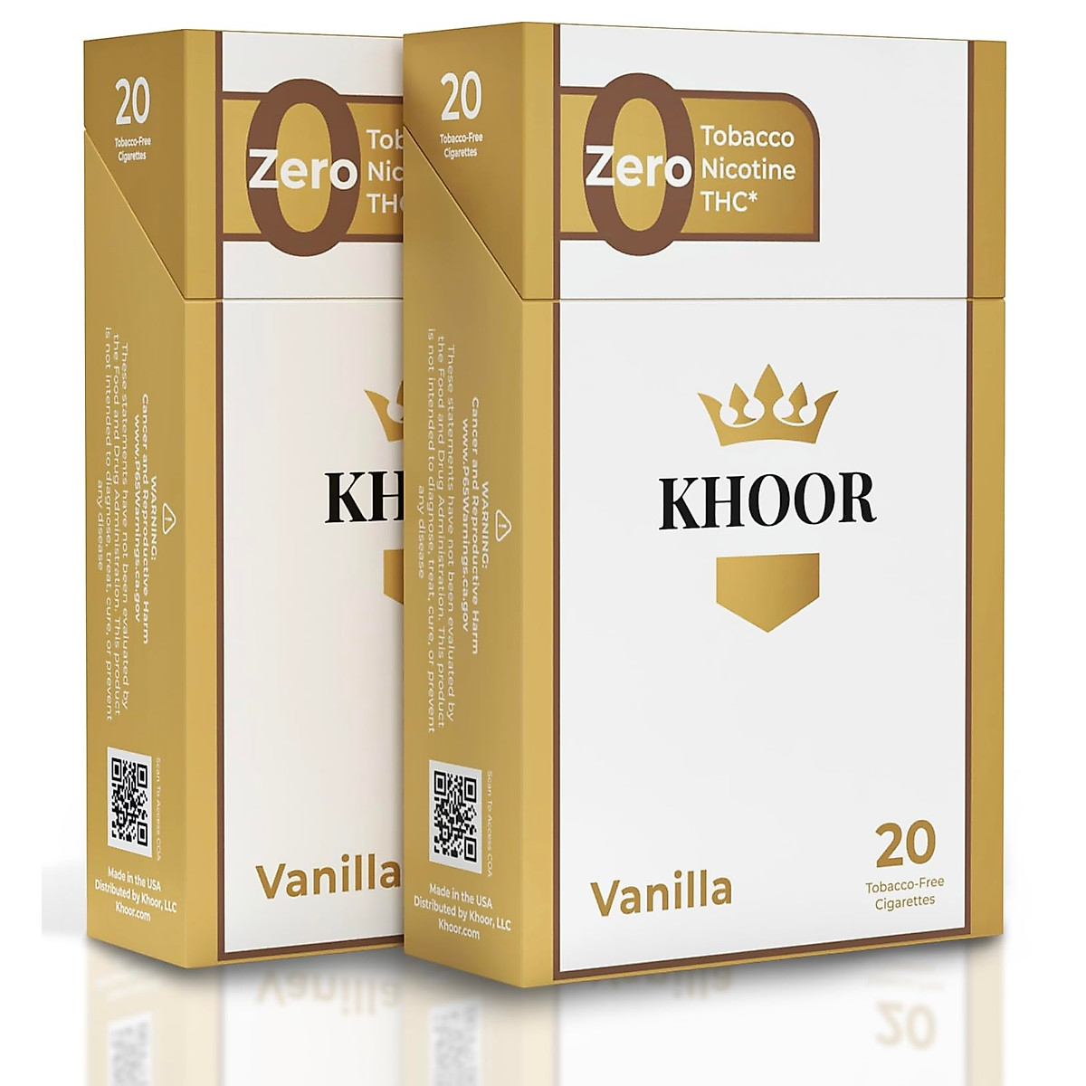 KHOOR Herbal Cigarettes - 2 Vanilla Packs, Non-Addictive, Tobacco-Free & Nicotine-Free, Traditional Cigarette Substitute, Premium Vanilla Flavor - 2 Packs (40 Sticks)