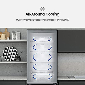 SAMSUNG 12.0 Cu Ft BESPOKE Compact Refrigerator w/ Bottom Freezer, Flexible Slim Design for Small Spaces, Even Cooling, Reversible Door, LED Lighting, Energy Star Certified, RB12A300641/AA, Navy Glass