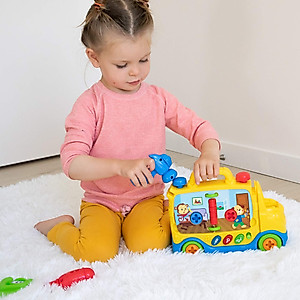 Musical Tool Truck Baby Toys, Educational Toddler Tool Set w/Hammer, Saw, Screwdriver - Interactive Preschool Learning Toys w/ 3 Play Modes, Light Up Button & Music, Montessori Baby 18 Month Old Toys