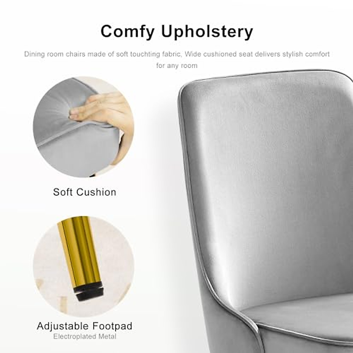 KithKasa Dining Chairs Set of 4 Upholstered Mid-Century Modern Velvet Accent Desk Chair with Gold Legs for Kitchen Living Room Grey…