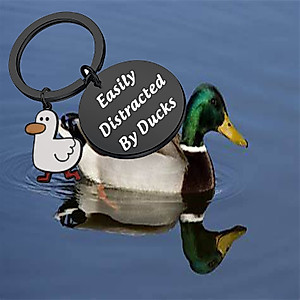 LQRI Duck Gift Duck Lover Gift Easily Distracted By Ducks Keychain Duck Jewelry Duck Gifts Pet Duck Owner Gift(BLACK)