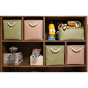 HARMOSO Collapsible Storage Basket (14Lx10.6Wx6.6H) Decorative Storage Bins with Handles Canvas Storage Baskets for Shelves Gift baskets organizing Toys Clothes Books baskets (Green,3Pack)