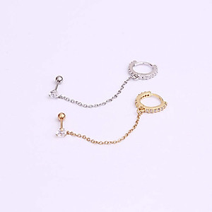 8mm CZ Small Hoop Earrings Dainty Clear Crystal Cartilage Stainless Steel 20g Screw Back Threader Chain Drop Dangle Stud Delicate Double Holes Cuff Wrap Crawler Climbers Hypoallergenic Studs (Silver)