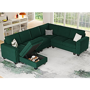 Belffin Velvet Modular Sectional Sofa with Storage Ottoman 6 Seater L Shaped Sectional Modular Sofa Couch with Reversible Chaise Convertible Corner Sectional Couch Green,