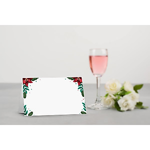 Table Place Card, Christmas Themed Tent Style Cards, Pack of 25 Half-Fold Reception Place Card, Perfect for Christmas Party, Wedding, Bridal & Baby Shower, Birthday, Banquet and Special Events A15