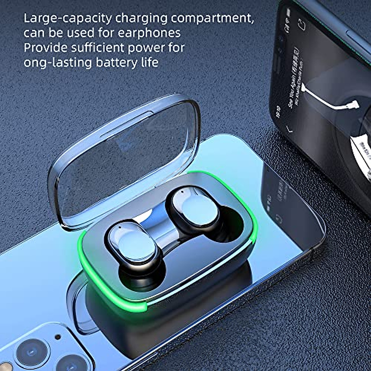 Wireless Earbuds Bluetooth Headphones with Wireless Charging Case IPX4 Waterproof Stereo Earphones in-Ear for SPOR, BLACK