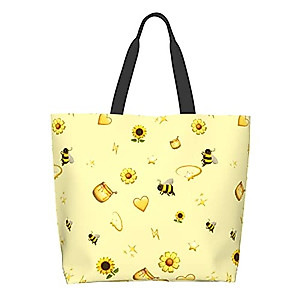 Gelxicu Cute Bee Shoulder Tote Bags Bee Casual Bag Cute Shoulder Handbags Shopping Handbag Grocery Bags