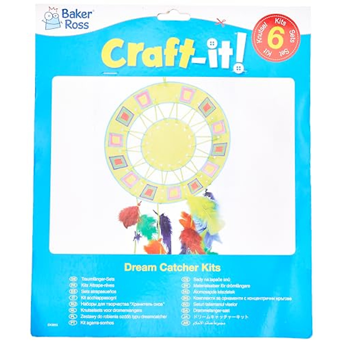 Baker Ross - EK3053 Dream Catcher Kit, Dreamcatchers for Kids to Make, Personalise and Display for Arts and Crafts Activities (Pack of 6), 23cm, Assorted 6 Pack