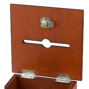 Wood Suggestion Box, Ballot Box with Side Pocket, Locking Hinged Lid and Pen, for Wall or Counter - Medium Oak (Ballots Not Included)