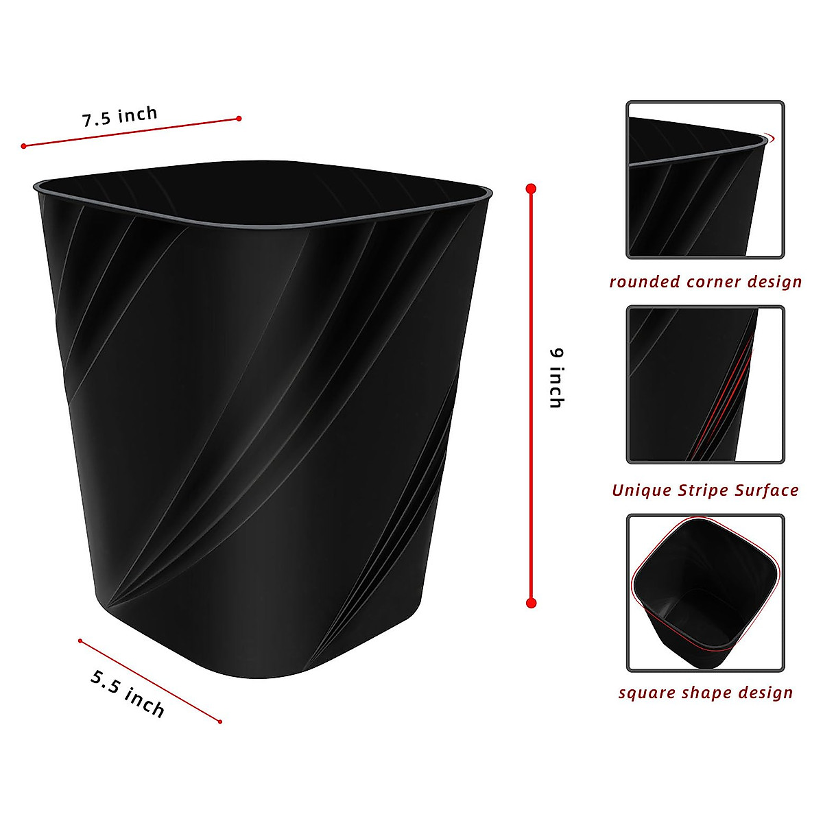 Freetex 1.6 Gallon Small Plastic Trash Can Wastebasket Recycling Bin for Bathroom, Dorm, Bedroom，Home Office, Garbage Container Basket for Bedroom, Kids Room (1, Black)