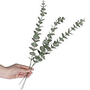FUNARTY 15pcs Artificial Eucalyptus Leaves Stems 18" Tall Greenery Decor Faux Eucalyptuses Real Touch for Wedding Bouquet Centerpiece Home Decor