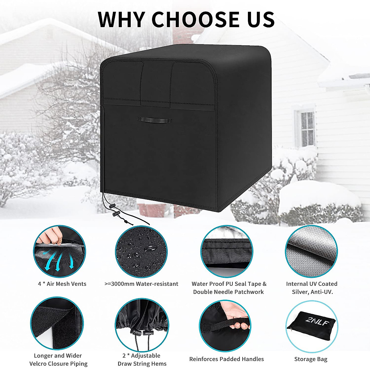 2NLF Air Conditioner Cover for Outside Units-AC Cover >=3000mm Water-Resistant Anti-Hail Windproof Design-Full Winter Outdoor Protection Fits up to 36 x 36 x 39 inches …
