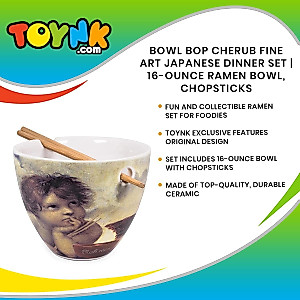 Bowl Bop Cherub Fine Art Japanese Ceramic Dinnerware Set | Includes 16-Ounce Ramen Noodle Bowl and Wooden Chopsticks | Asian Food Dish Set for Home & Kitchen